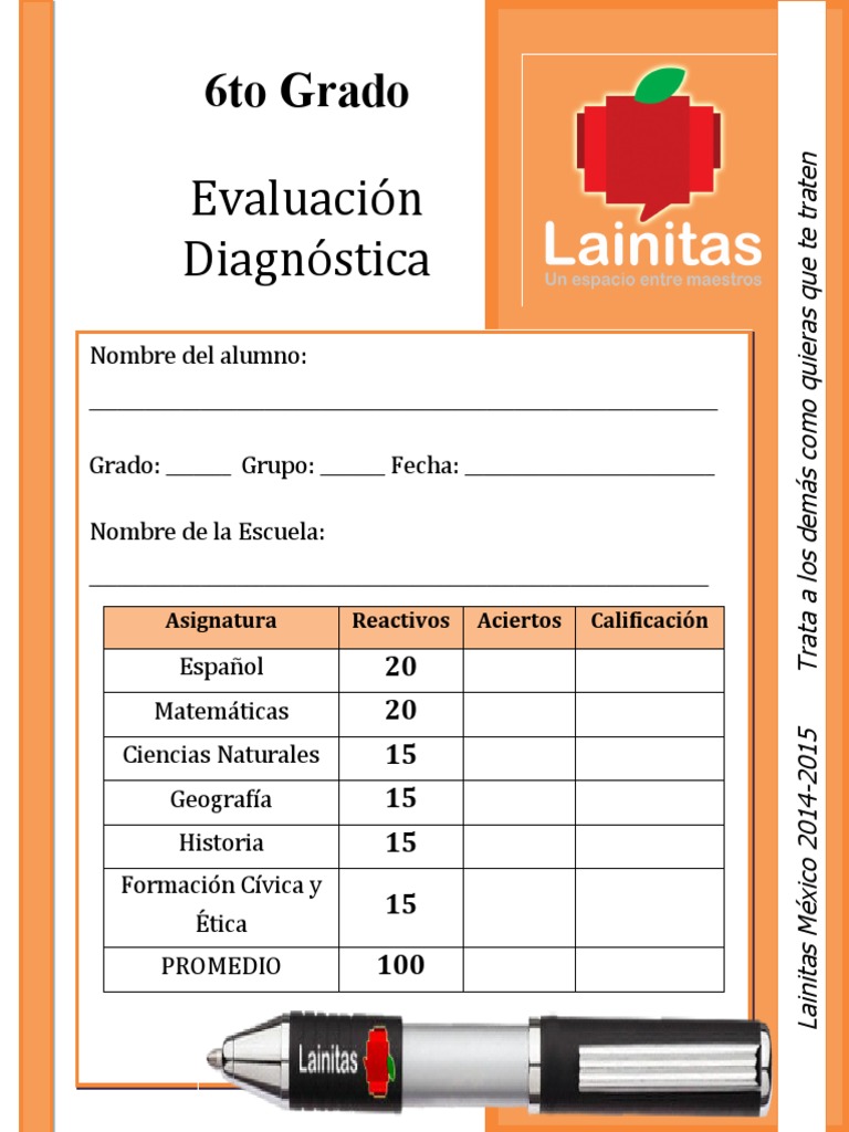 6to Grado - Evaluación Diagnóstica (2014-2015) | PDF | México | Dom