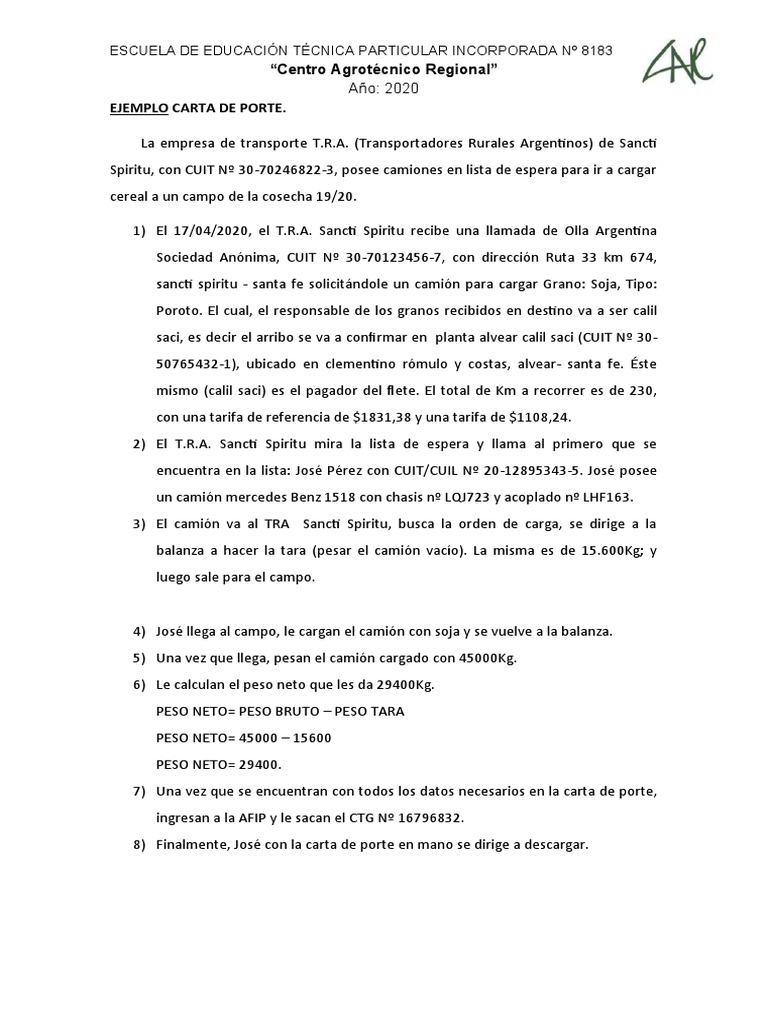 Ejemplo Carta de Porte | PDF