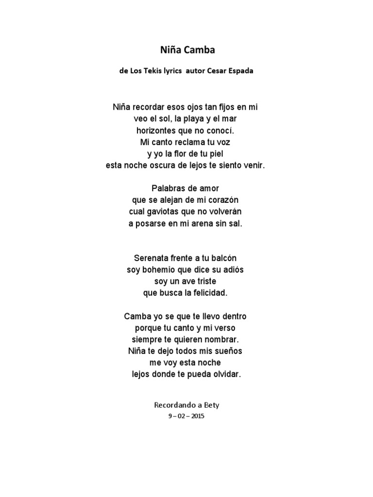 Niña Camba: Letras y Sentimientos | PDF