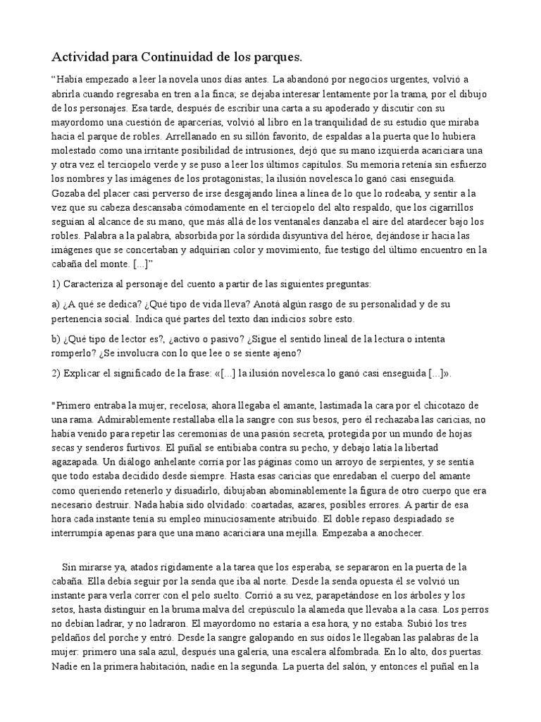 Actividades sobre "Continuidad de los parques" | PDF | Fantasía