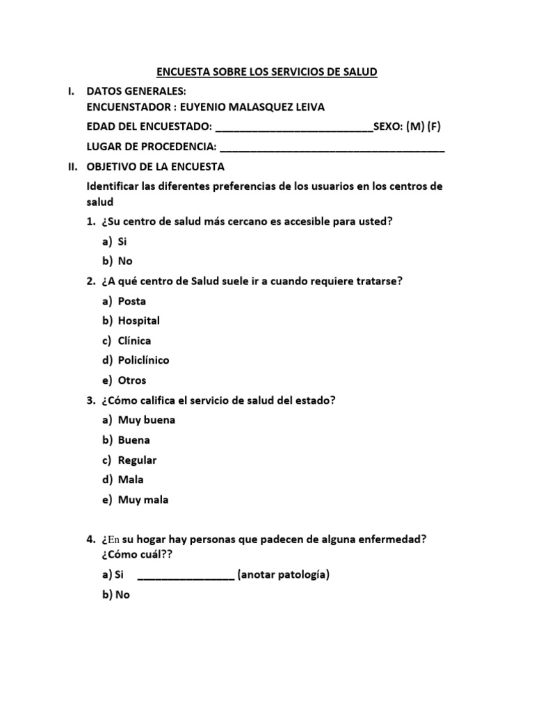 Encuesta Sobre Los Servicios de Salud | PDF