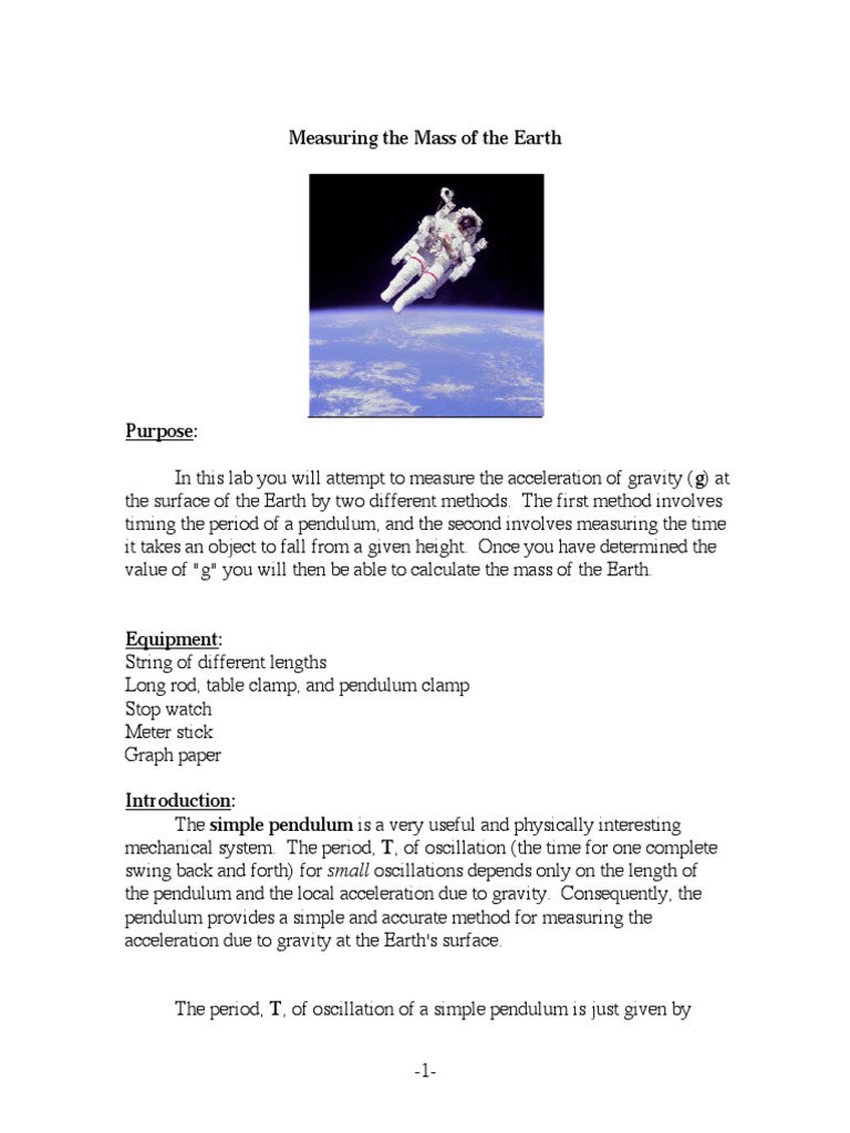 Lab 3 - Measuring Mass of Earth | PDF | Pendulum | Gravity