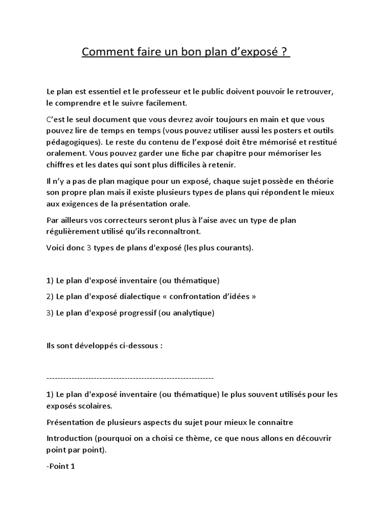 Comment Faire Un Bon Plan D'exposé | PDF | Évolution de carrière ...