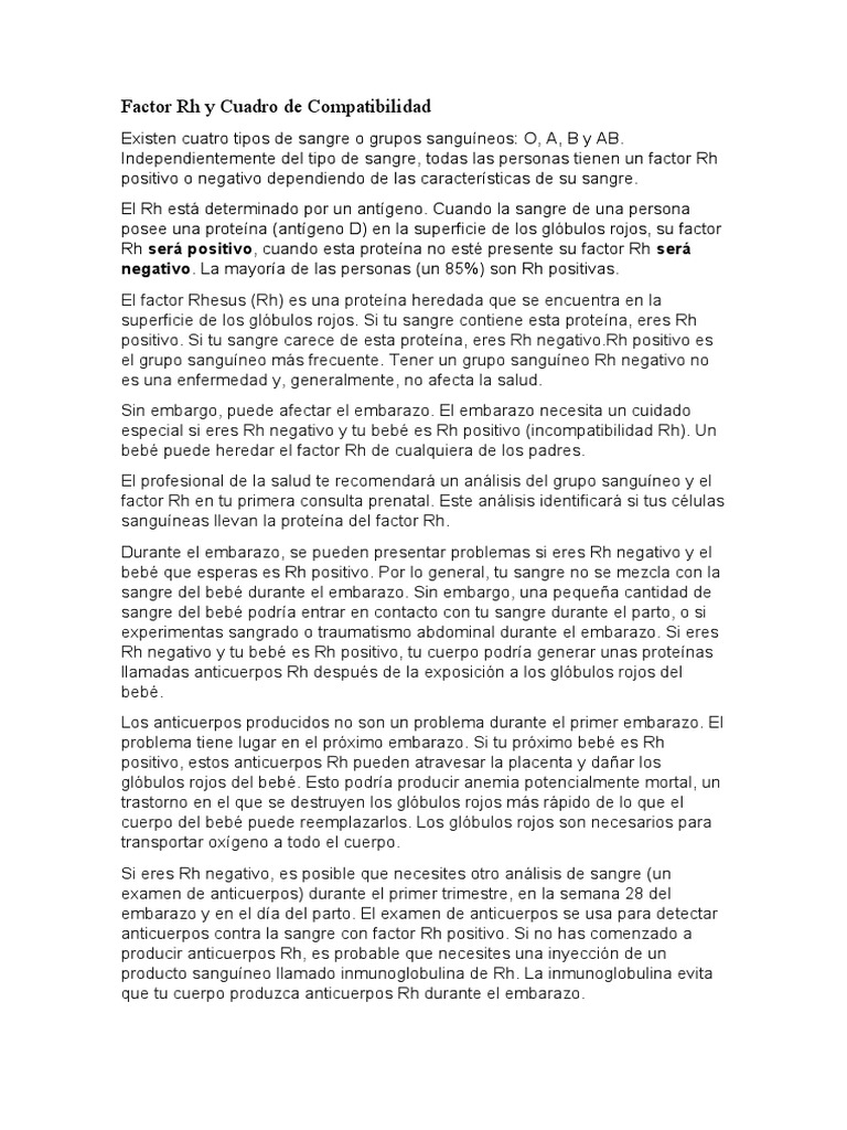 Factor RH y Cuadro de Compatibilidad | PDF | Tipo de sangre | Sangre