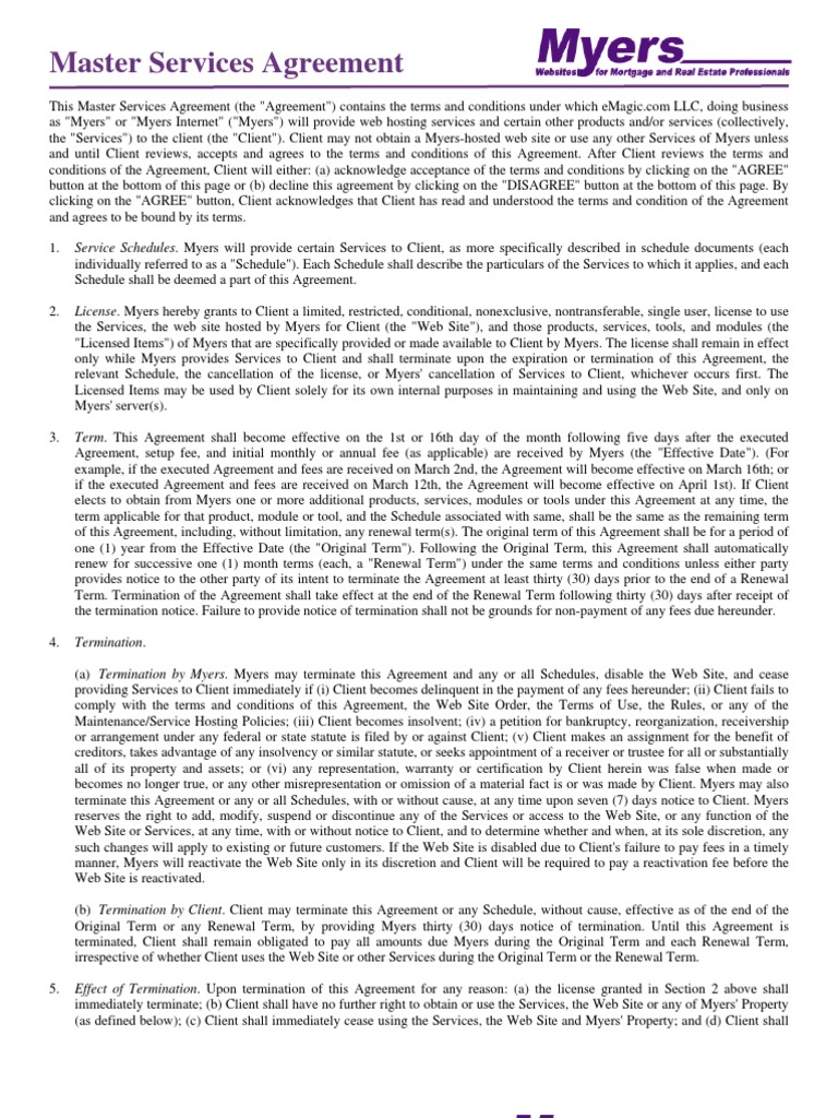 Master Services Agreement Example | PDF | Bankruptcy | License