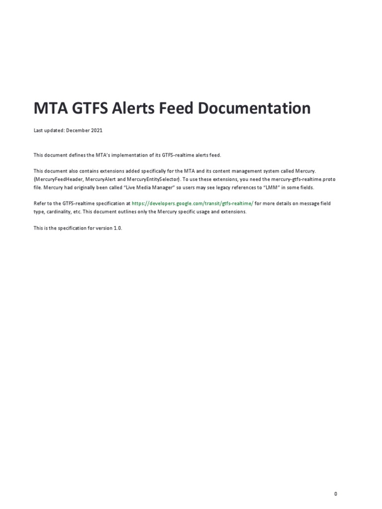MTA GTFS Realtime Alerts Guide | PDF | Computer Science | Information ...