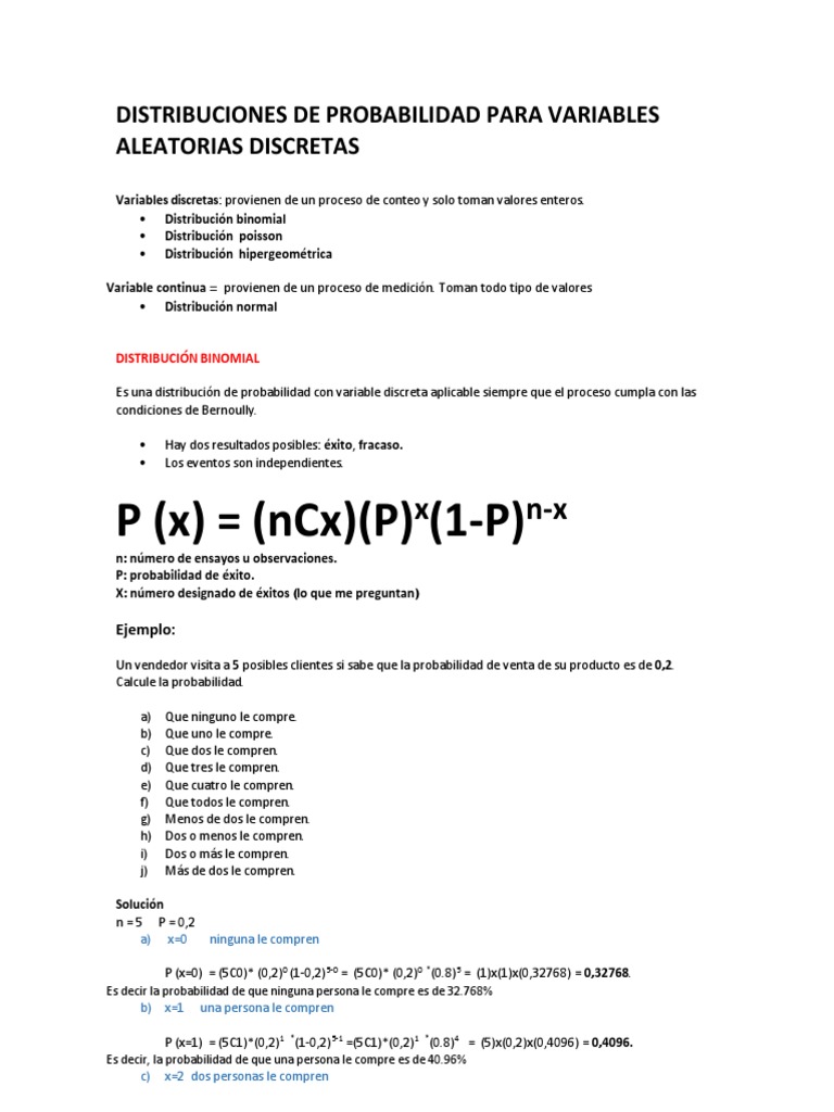 Distribuciones de Probabilidad para Variables Aleatorias Discretas | PDF | Enseñanza de ...