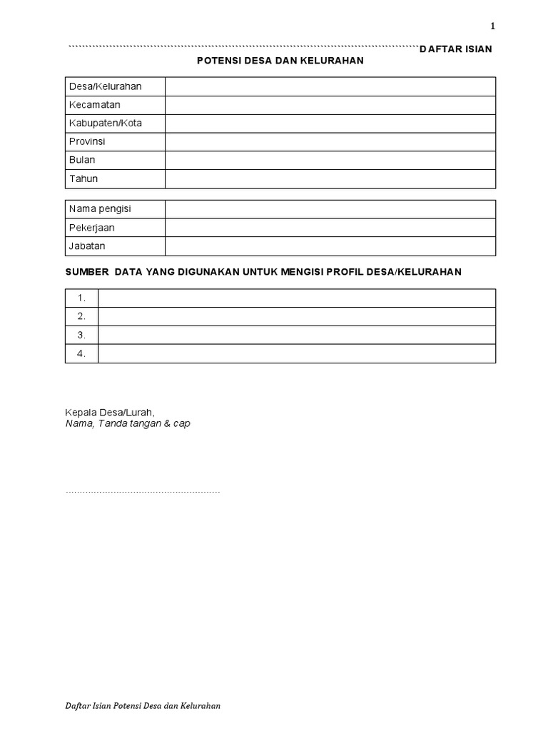 Form Data Potensi | PDF