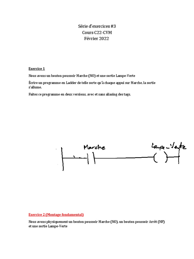 Serie Dexercices 3-C22-Langage Ladder-Introduction | PDF | Transmission ...
