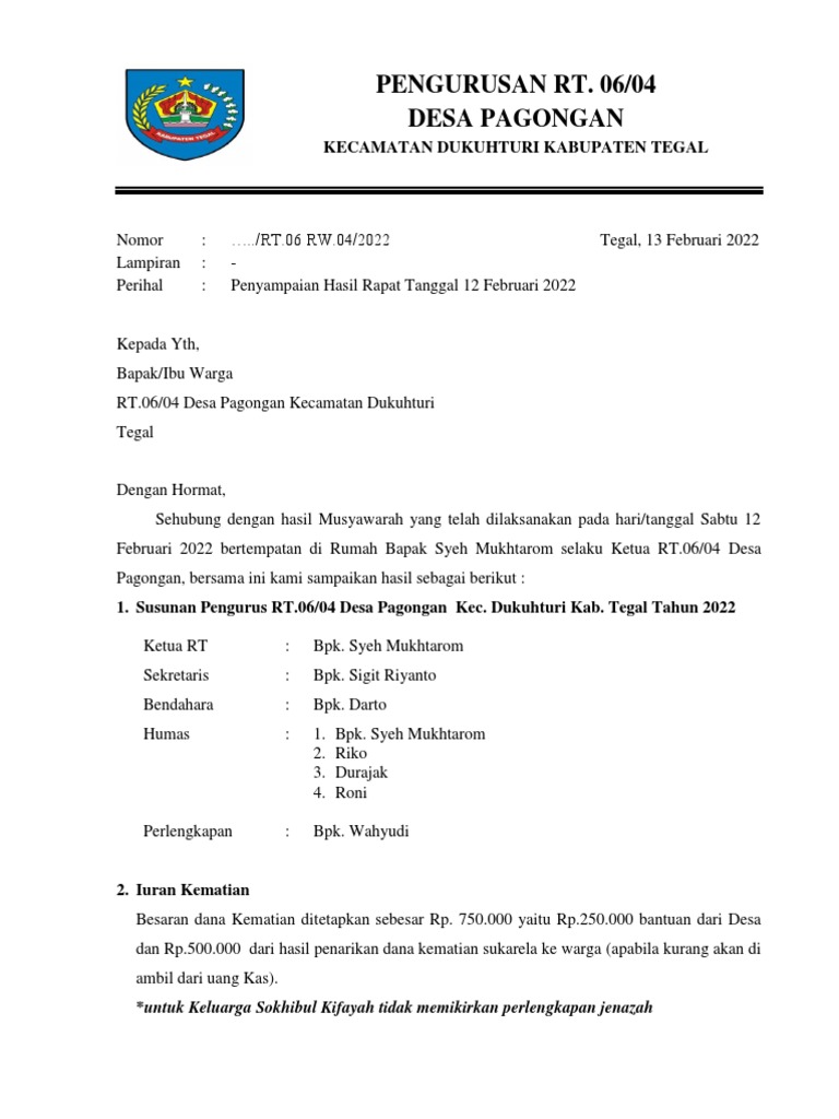 Contoh Notulen Rapat Pengurus RT | PDF