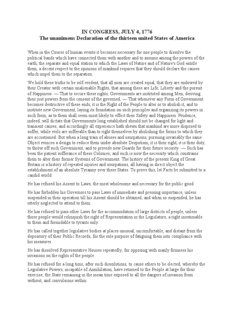 Declaration of Independence | PDF | United States Declaration Of ...