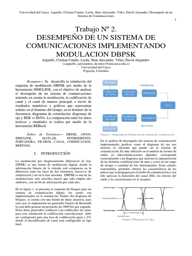 Sistema de Comunicacion Con Modulacion DBPSK | PDF | Modulación | Tecnología de información y ...