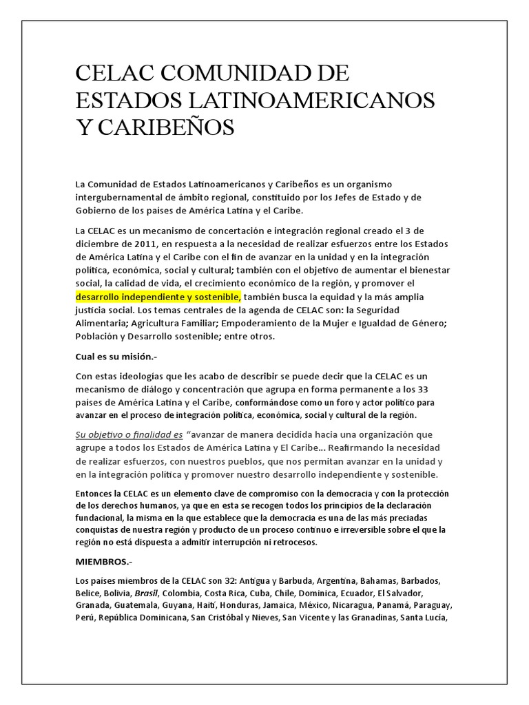 Celac Comunidad de Estados Latinoamericanos y Caribeños | PDF ...