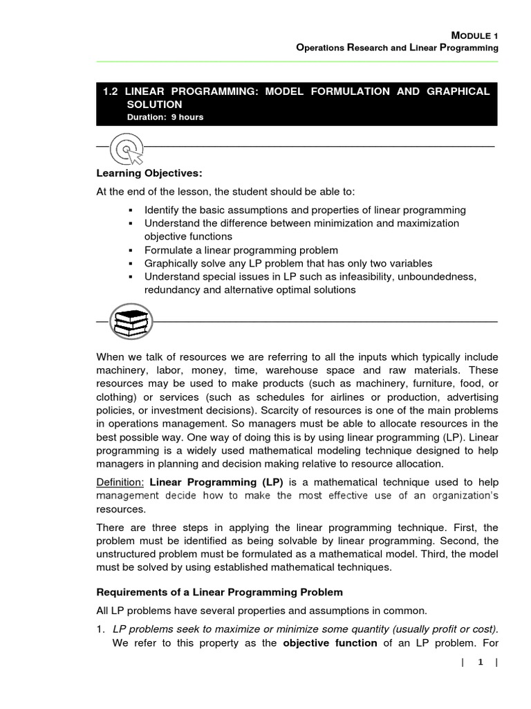 1.2 Linear Programming: Model Formulation and Graphical Solution | PDF | Linear Programming ...