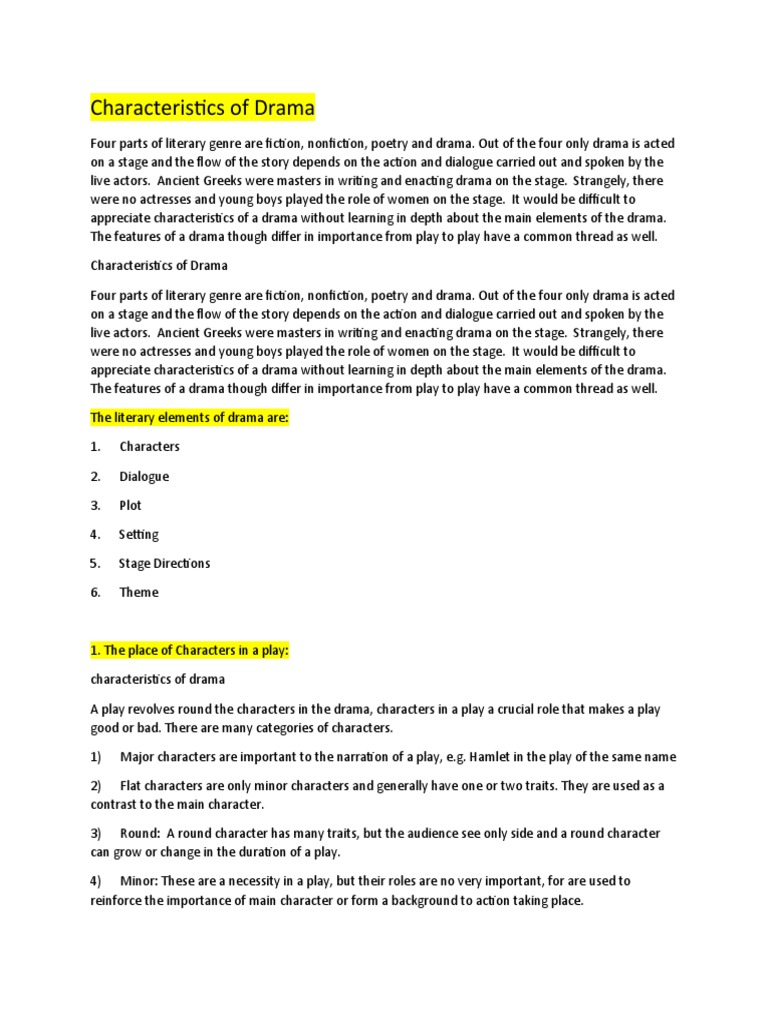 Characteristics of Drama | PDF | Play (Theatre) | Plot (Narrative)