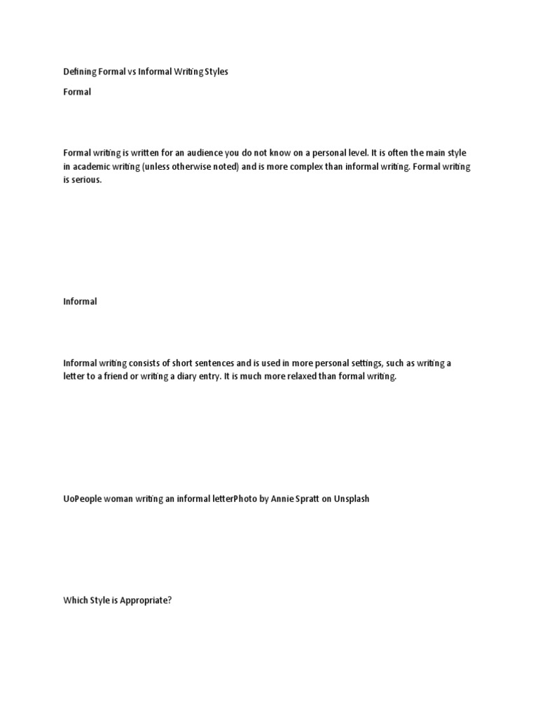 Defining Formal Vs Informal Writing Styles | PDF | Essays | Argument