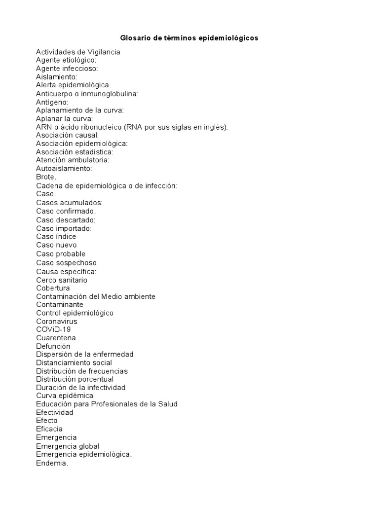 Glosario de Términos Epidemiológicos | PDF | Epidemiología | Pandemia