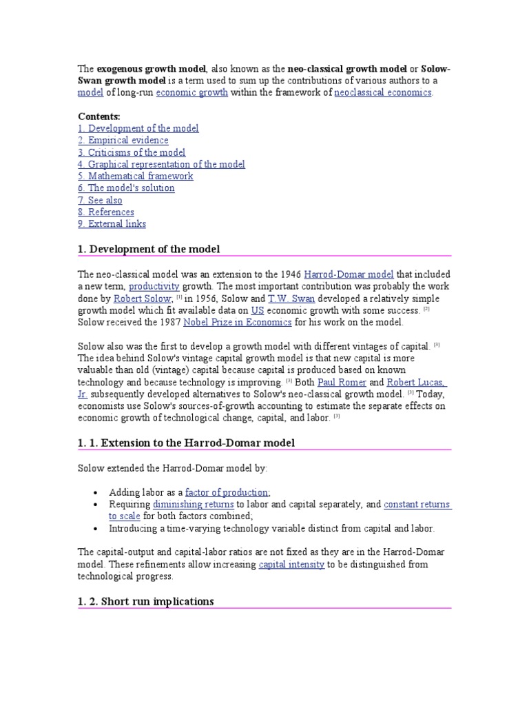Easiest & Short Derivation of Solow Swan Model | PDF | Economic Growth ...
