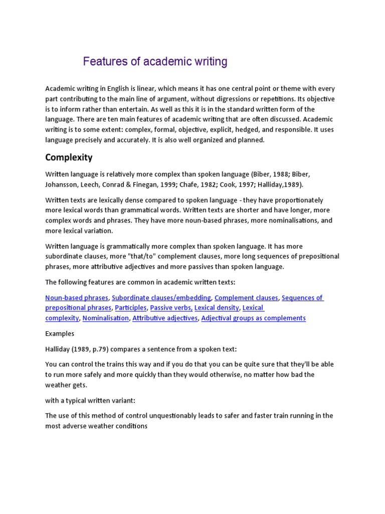 Features of Academic Writing: Complexity | PDF | Adjective | Clause