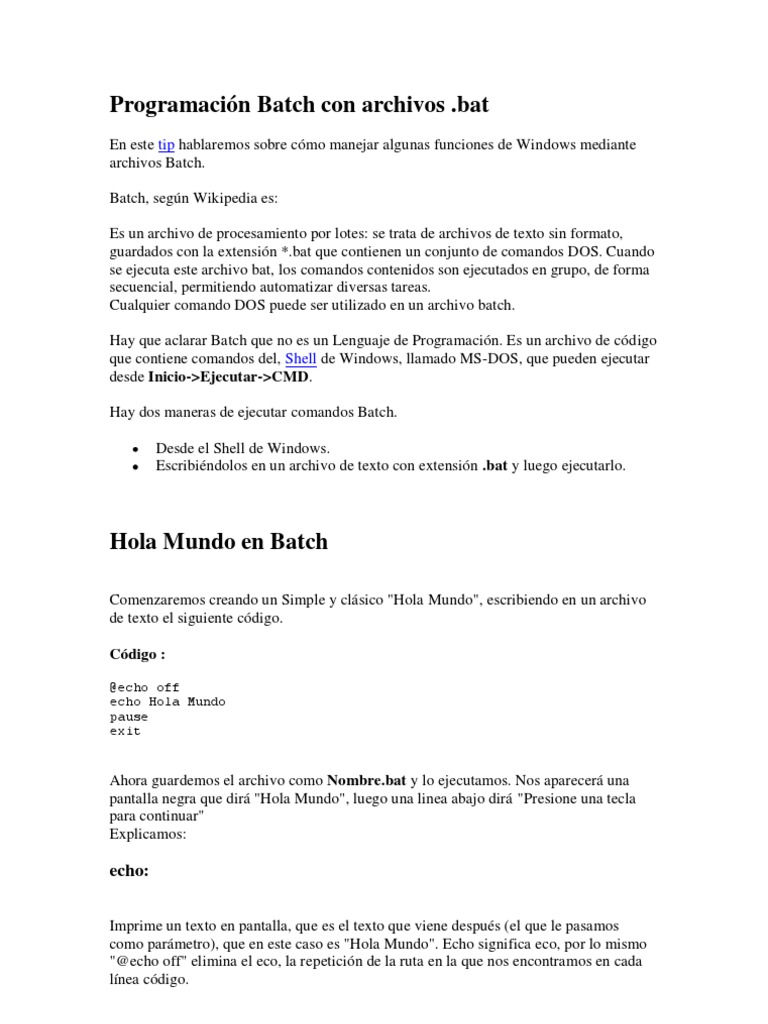 Programación Batch Con Archivos | PDF | Gestión de tecnología de la ...
