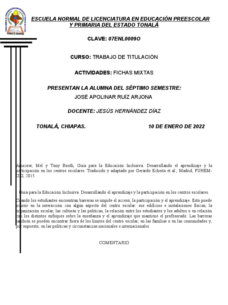 Ficha Mixtas Xavier Vargas | PDF | Inclusión (Educación) | Cognición