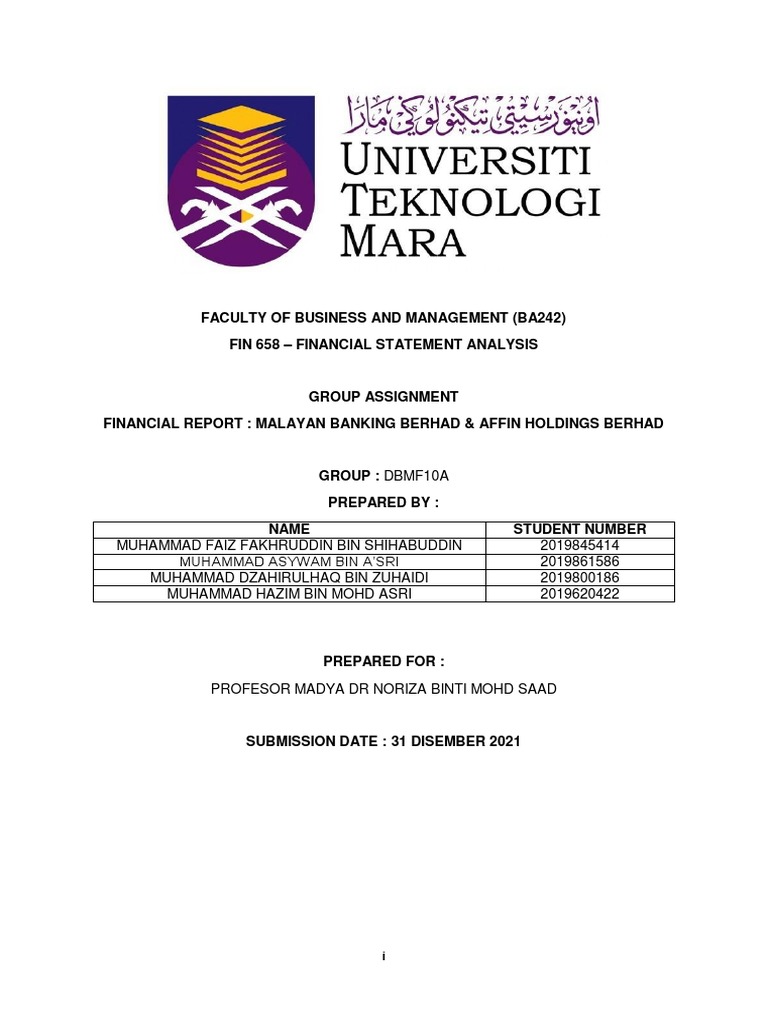 Group Assignment Report Fin658 | PDF | Banks | Equity (Finance)