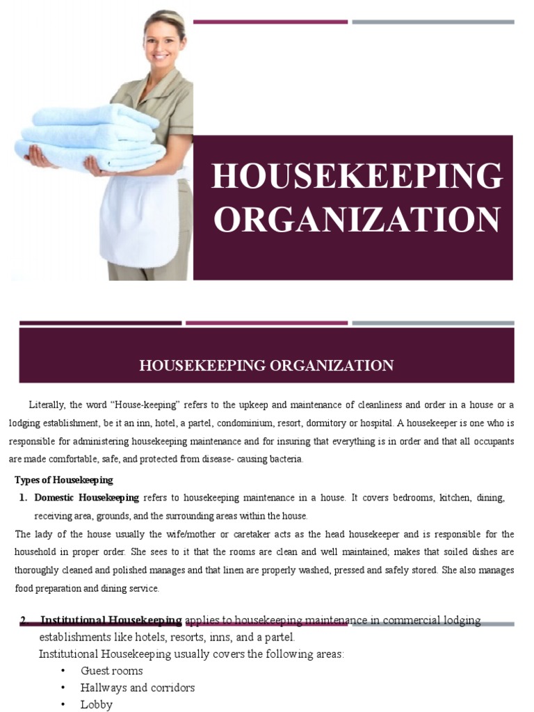 Housekeeping Organization | PDF | Housekeeping | Restaurants