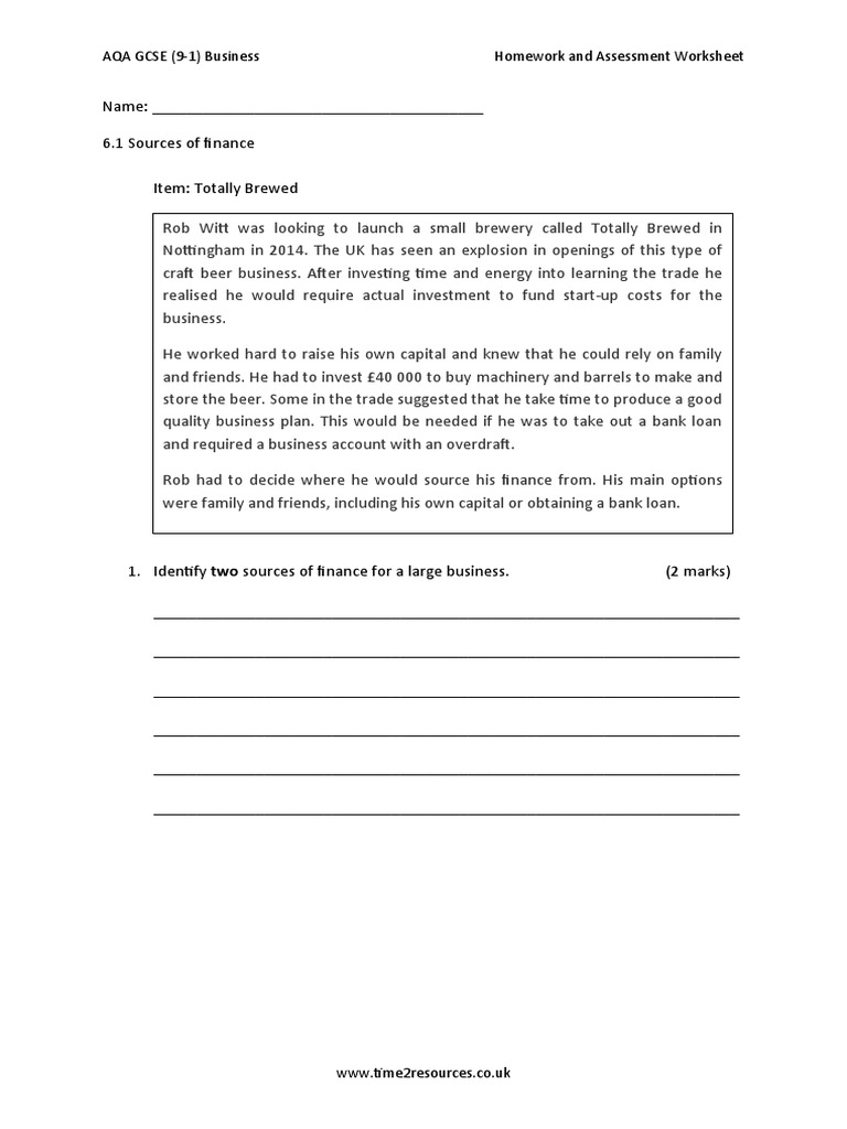 AQA GCSE (9-1) Business Homework and Assessment Worksheet | PDF ...