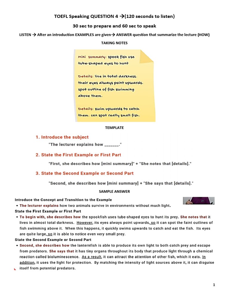 TOEFL Speaking Task 4 Guide | PDF | Language Arts & Discipline
