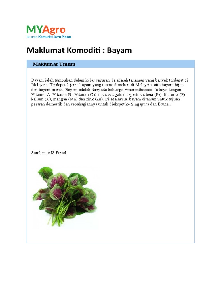 MYAgro-Maklumat Komoditi Bayam | PDF