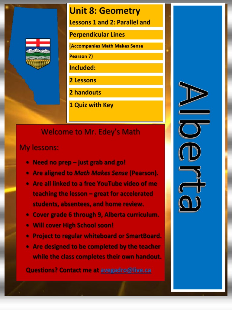 33 - Alberta Grade 7 Unit 8 - Geometry Lessons 1 & 2 Parallel and Perpendicular Lines | PDF ...