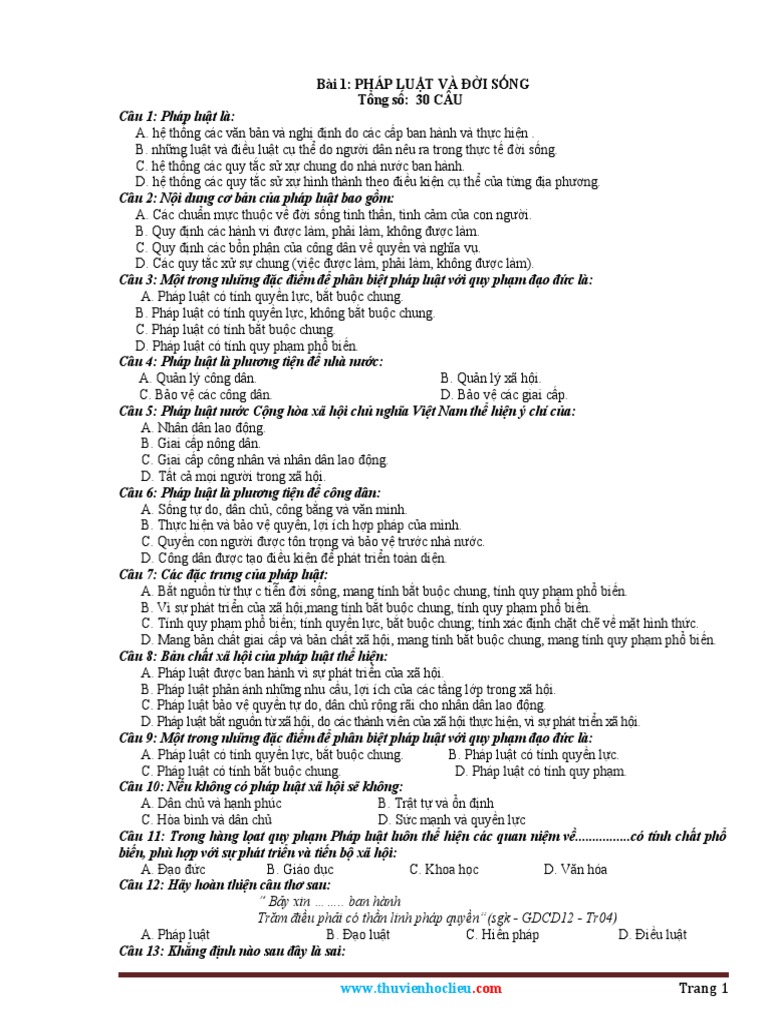 Trắc Nghiệm Gdcd 12 | PDF