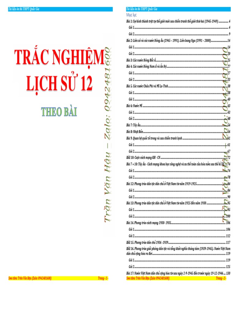 Trac Nghiem Su 12 Theo Tung Bai Hoc | PDF