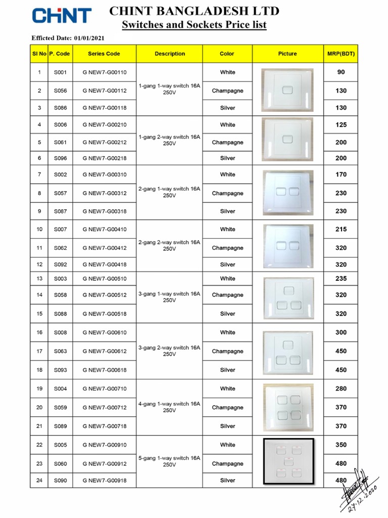 Chint Switch Socket Price Update (16.06.21) | PDF