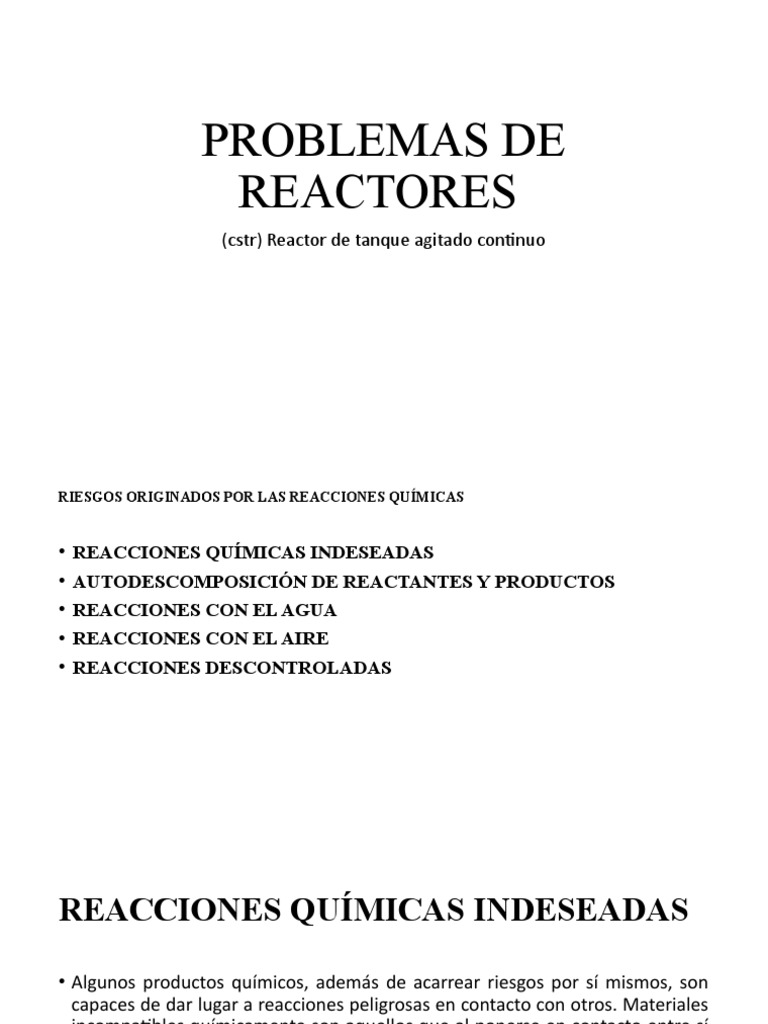 Problemas de Reactores | PDF | Reacciones químicas | Agua