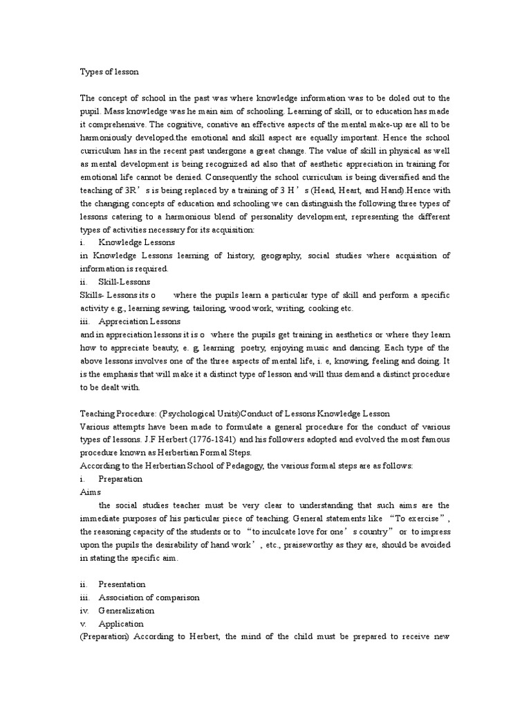 Types of Lessons | PDF | Lesson Plan | Learning