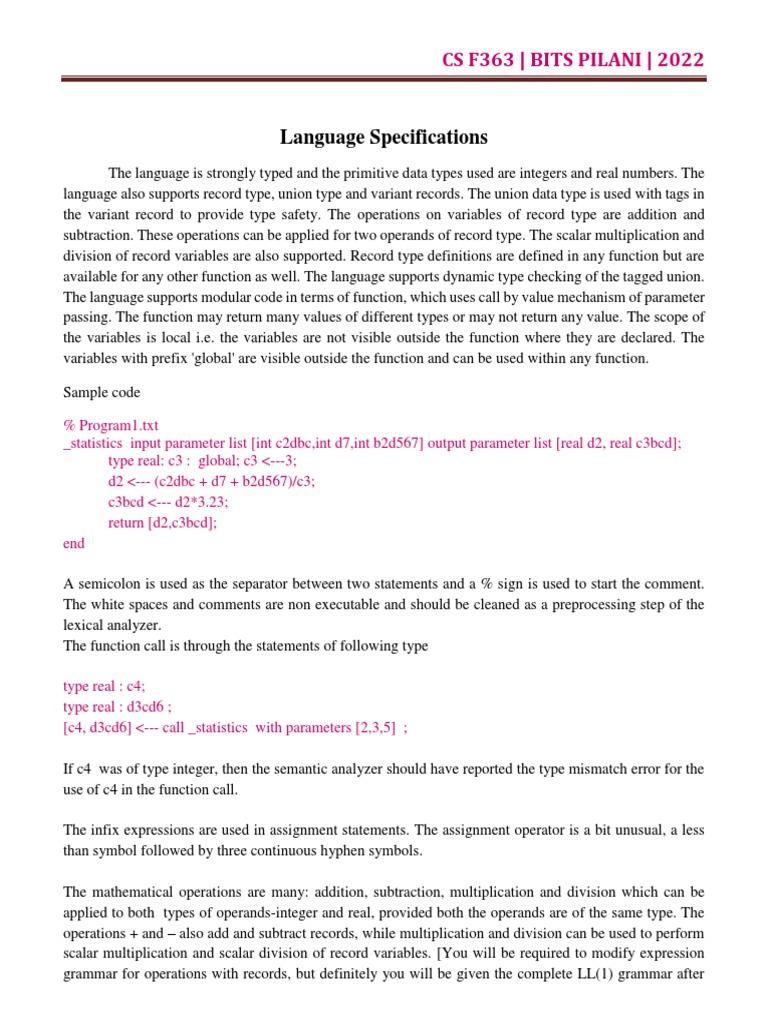 Language Specifications | PDF | Parameter (Computer Programming) | Data ...