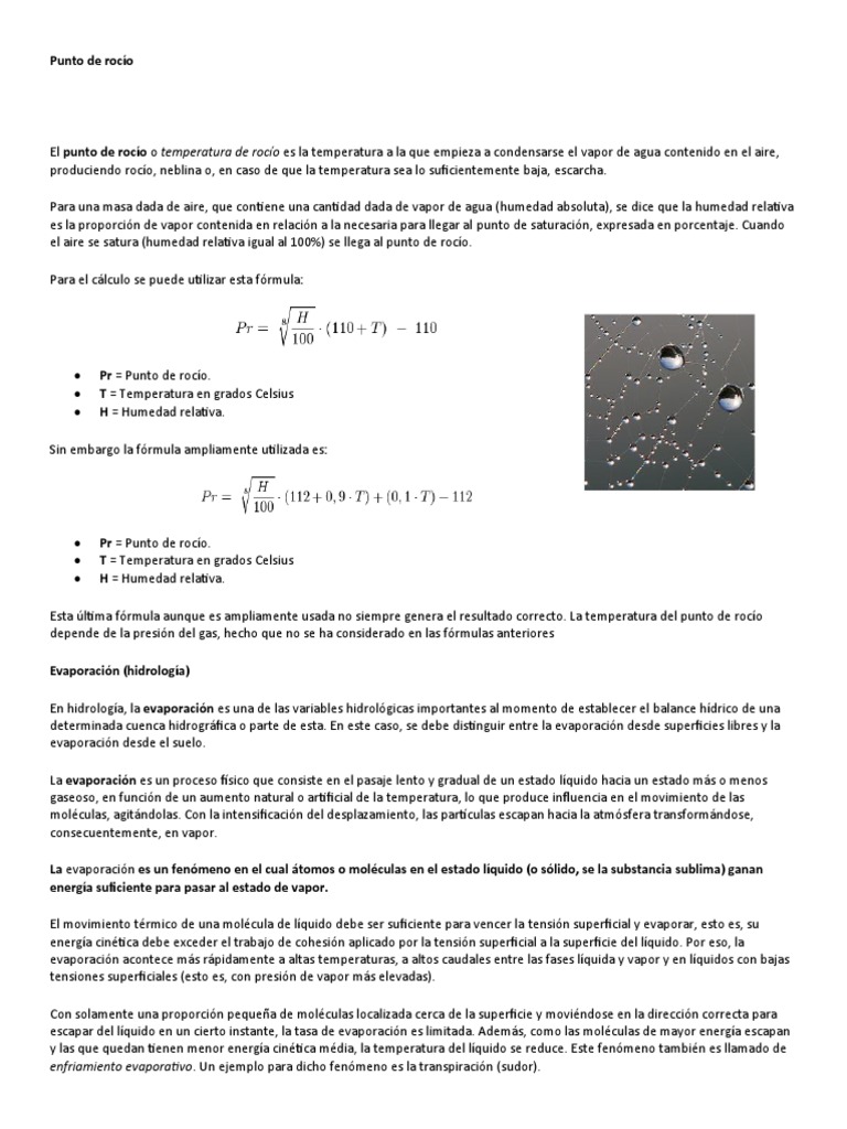 Punto de Rocío | PDF | Temperatura | Evaporación