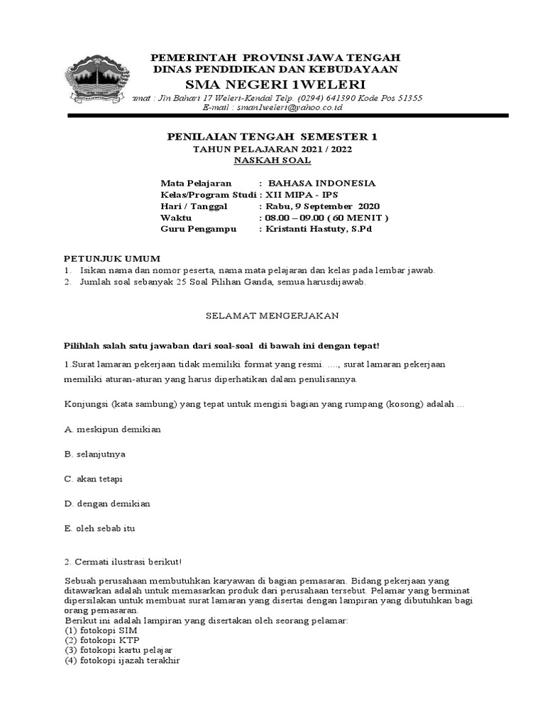 Soal PTS 1 Bind KLS Xii 2122++ | PDF