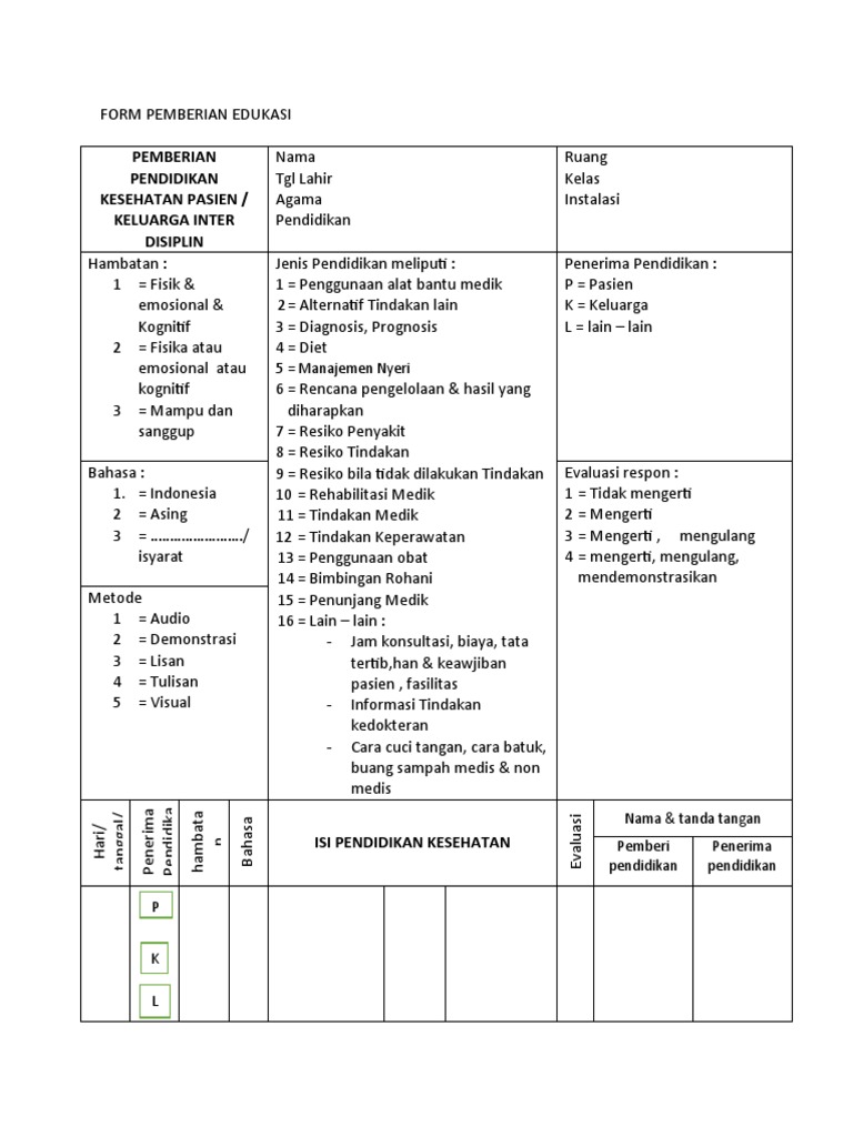 Form Pemberian Edukasi | PDF