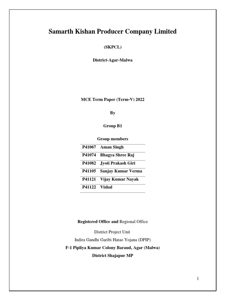 Samarth Kishan Producer Company Limited: District Project Unit Indira Gandhi Garibi Hatao Yojana ...