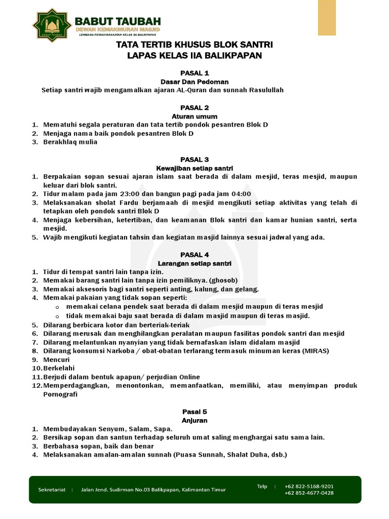 Aturan Fix Blok Santri | PDF