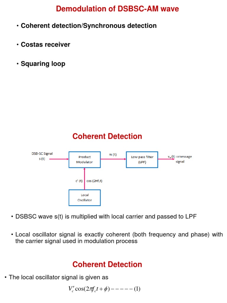 Demodulation of DSBSC-AM Wave: - Coherent Detection/synchronous Detection - Costas Receiver ...
