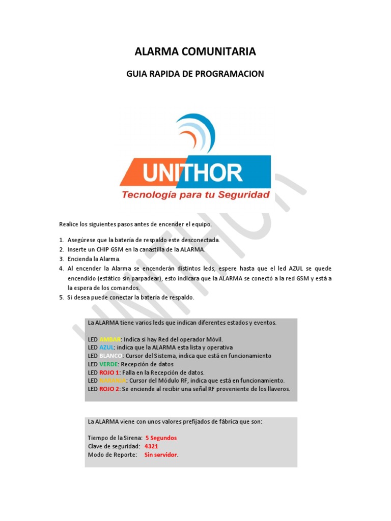 Manual Alarma UNITHOR | PDF | Gsm | Telefonía móvil