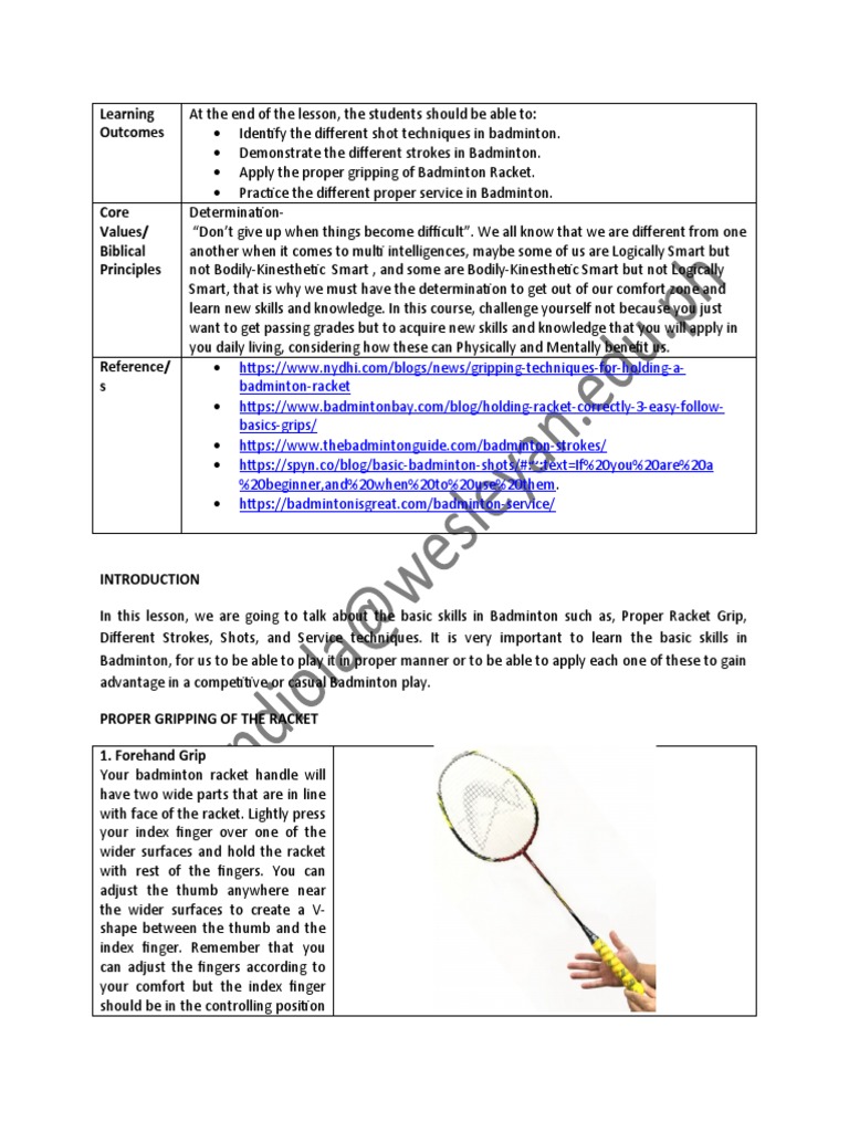 BADMINTON - Service, Shot, and Stroke Techniques | PDF | Racquet Sports ...