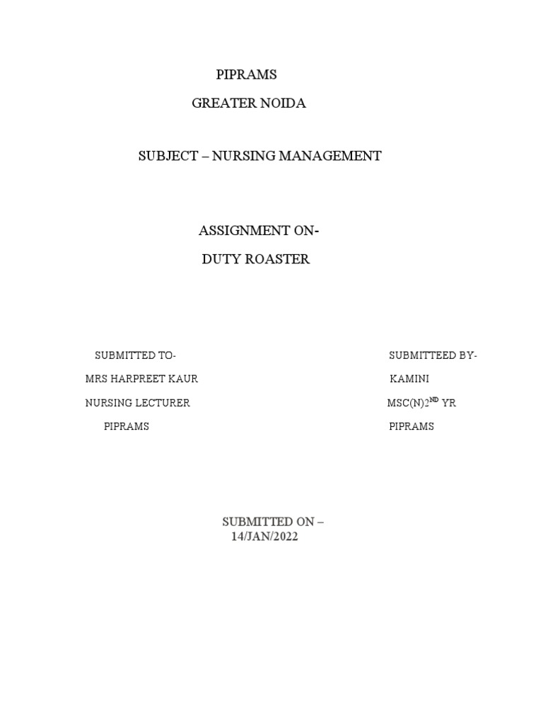 Piprams Greater Noida Subject - Nursing Management: Submitted On - 14 ...