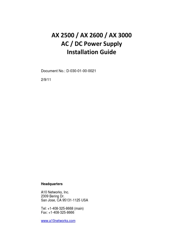 AX 2500 / AX 2600 / AX 3000 AC / DC Power Supply Installation Guide ...