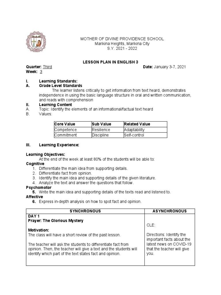 Informing Students: An English Lesson Plan on Identifying Elements of ...