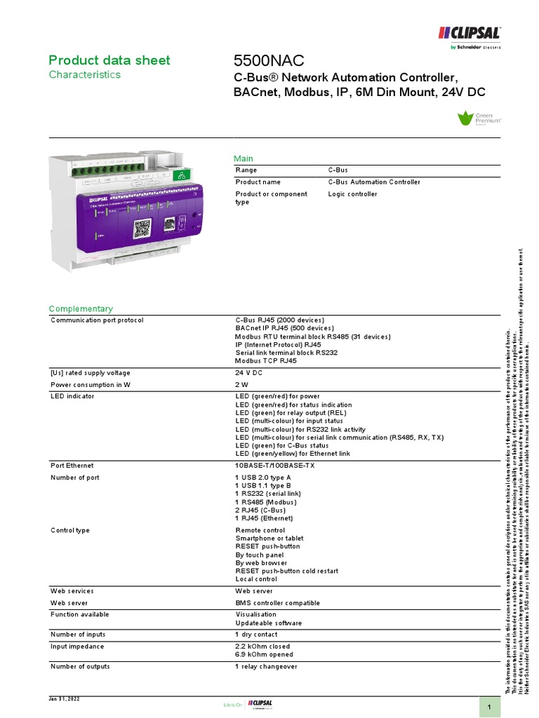Product Data Sheet: C-Bus® Network Automation Controller, Bacnet ...