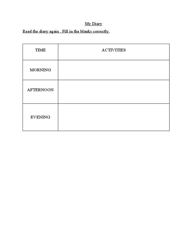My Diary Read The Diary Again - Fill in The Blanks Correctly | PDF ...